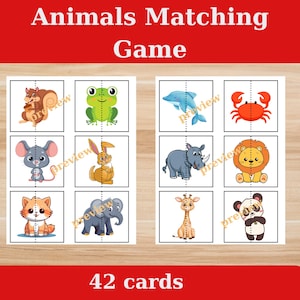 Animals Matching Game for Kids; Printable Toddler Game; Preschool ...