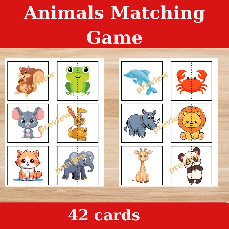 Animals Matching Game: Printable Learning Activity (digital Download ...