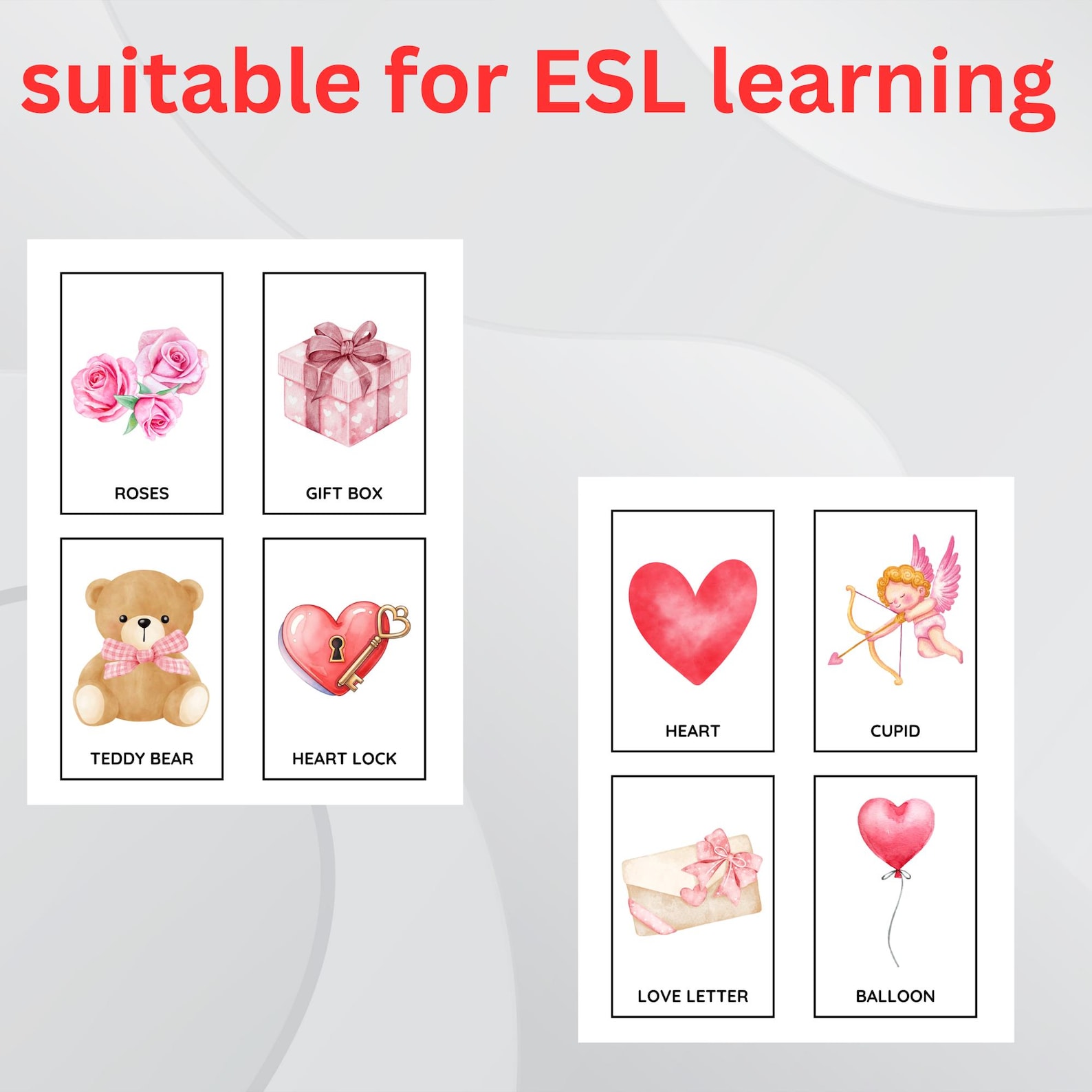Valentine's Flashcards / 3-part Cards / Valentines Learning Printable ...