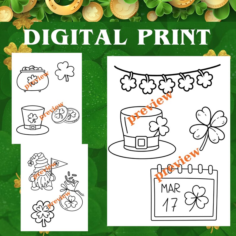 St. Patrick's Day Coloring Pages: 20 Fun Designs (printable PDF) - Etsy