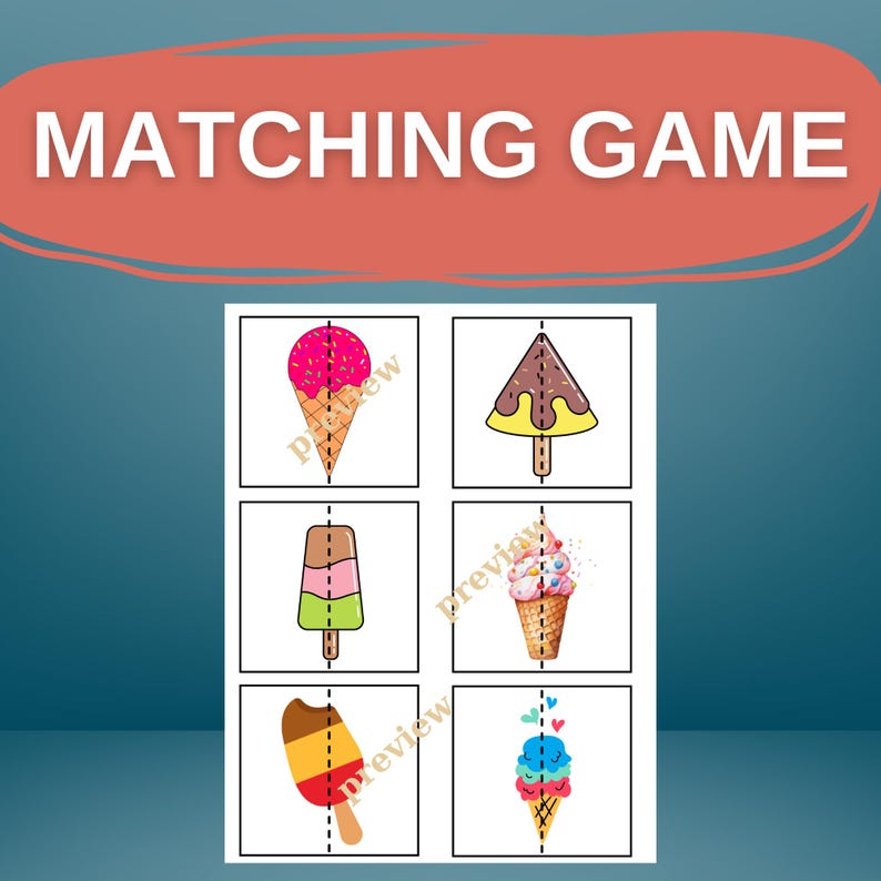 Ice Cream Matching Game / Summer Printable / Homeschol Printable ...