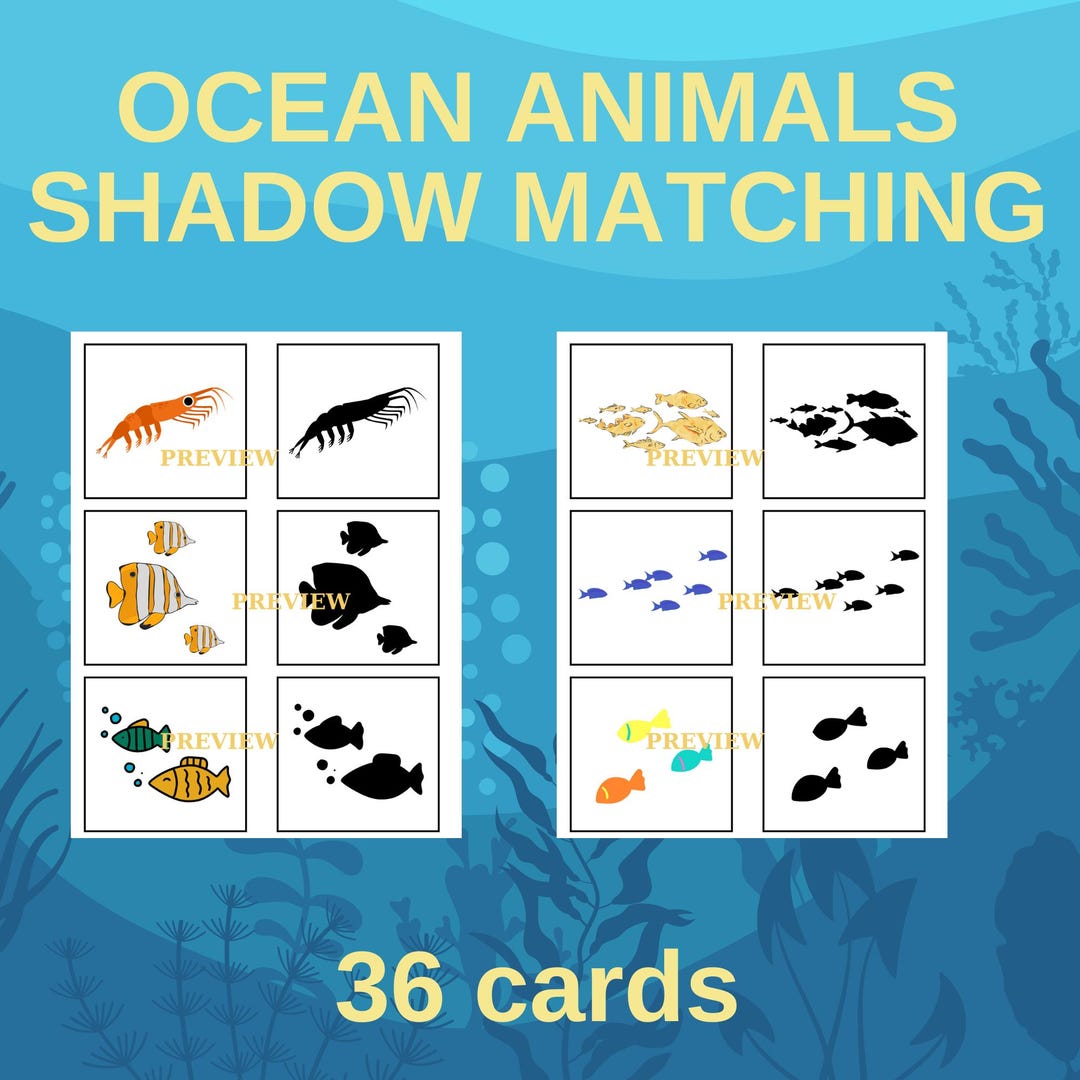Ocean Animals Shadow Matching / Montessori Printable Game | Toddler ...