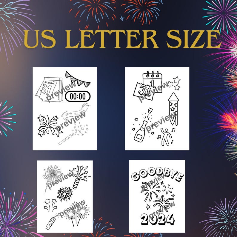 Printable New Year 2025 Coloring Pages; Digital File; Instant Download ...