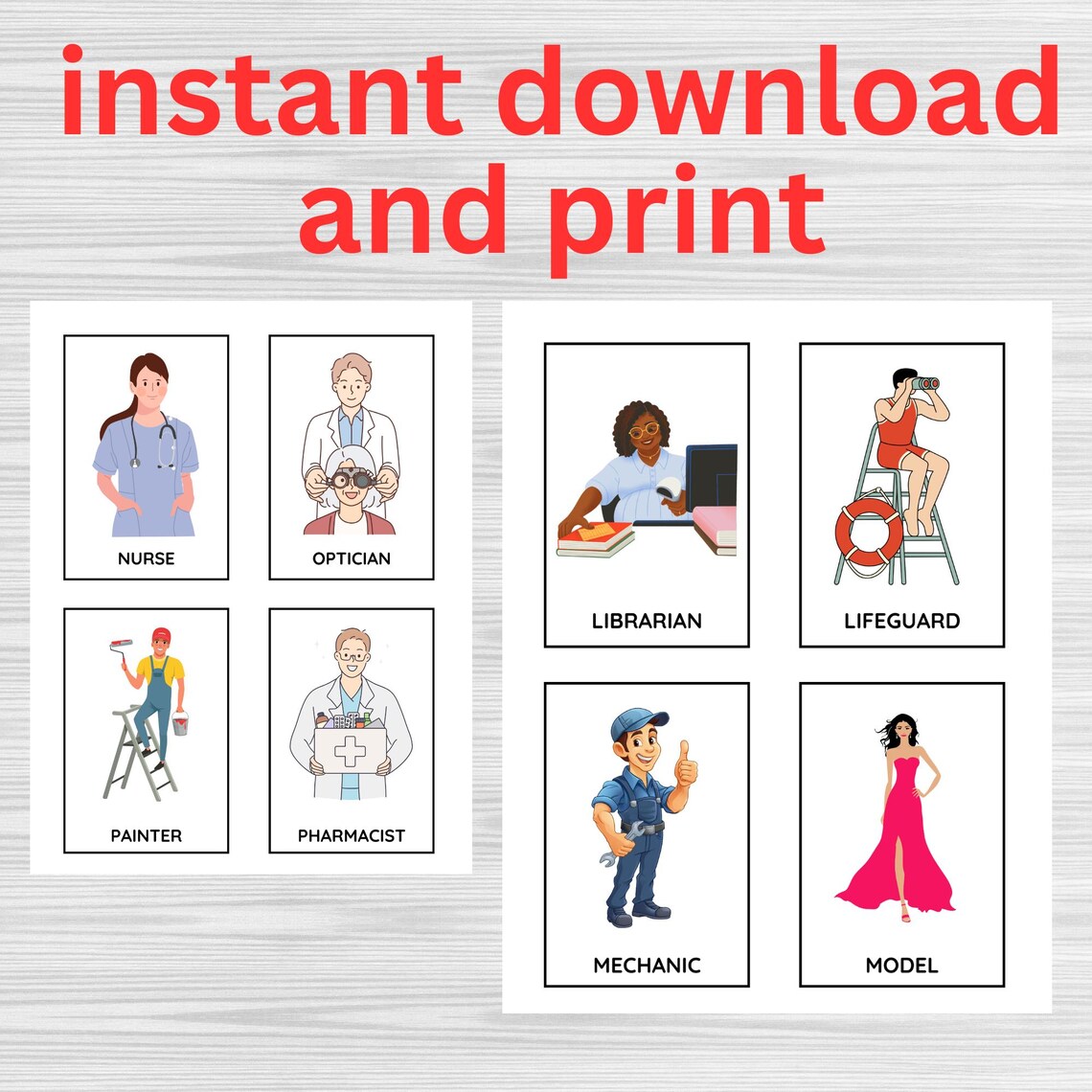 52 Professions Flashcards Printable / Job Image Cards for Kids ...