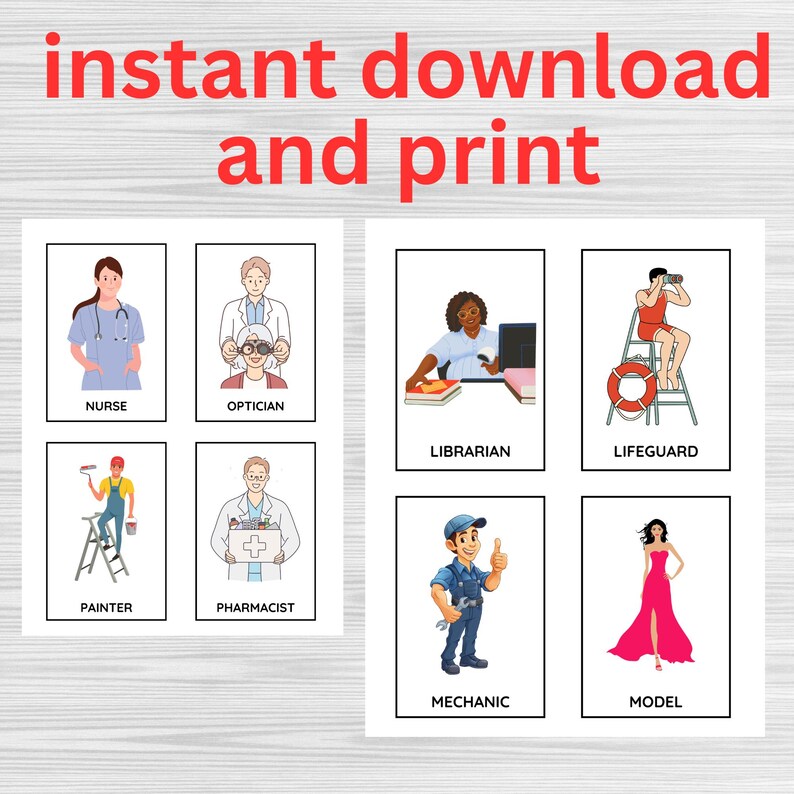 52 Professions Flashcards Printable / Job Image Cards for Kids ...