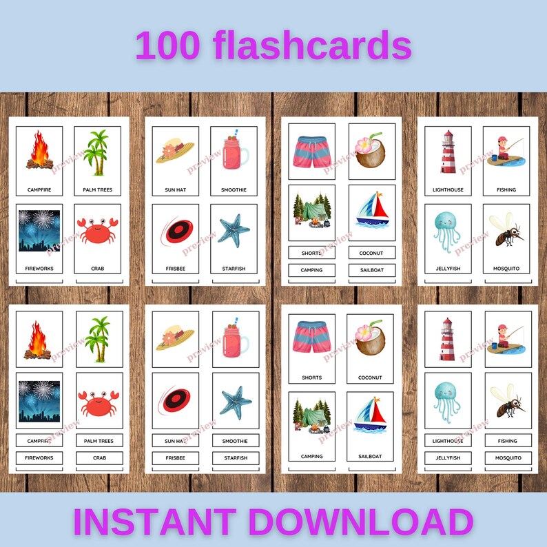 Summer Flashcards for Toddlers: Montessori 3-part Cards (digital ...