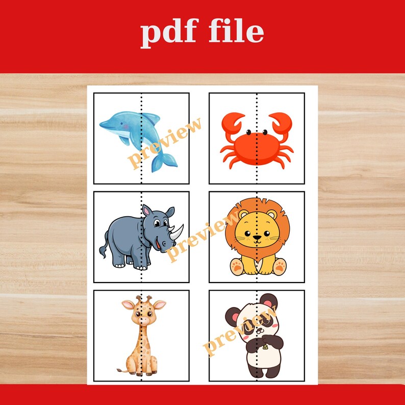 Animals Matching Game: Printable Learning Activity (digital Download ...