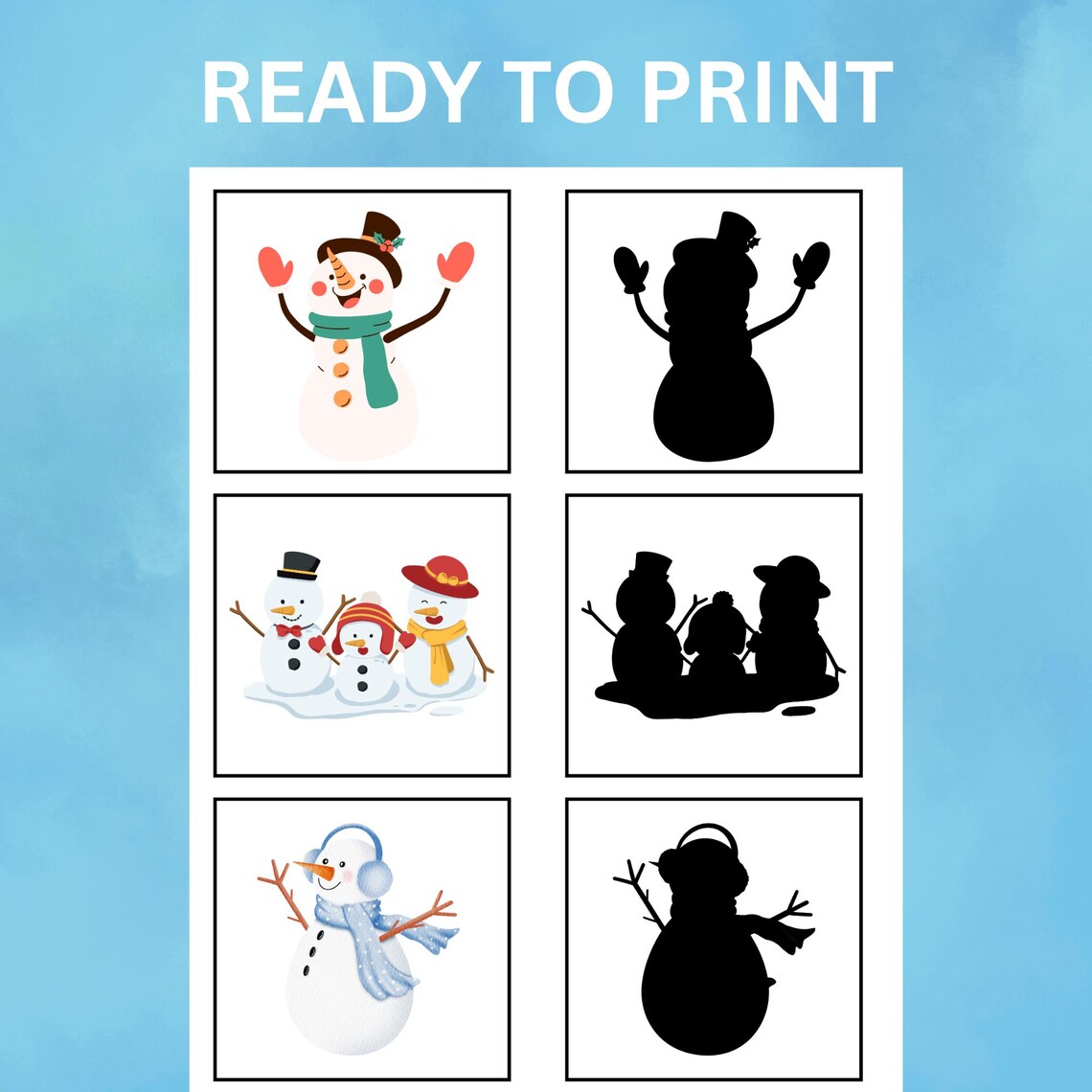 Snowman Shadow Match / Preschool Printable / Homeschool Printable ...