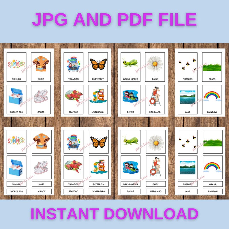 Summer Flashcards for Toddlers: Montessori 3-part Cards (digital ...