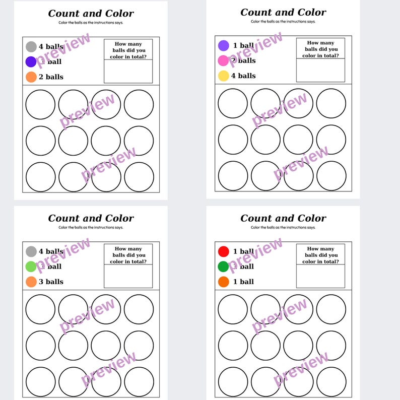 Preschool Count and Color Worksheets | Math Counting & Early Learning Printable / Counting ...
