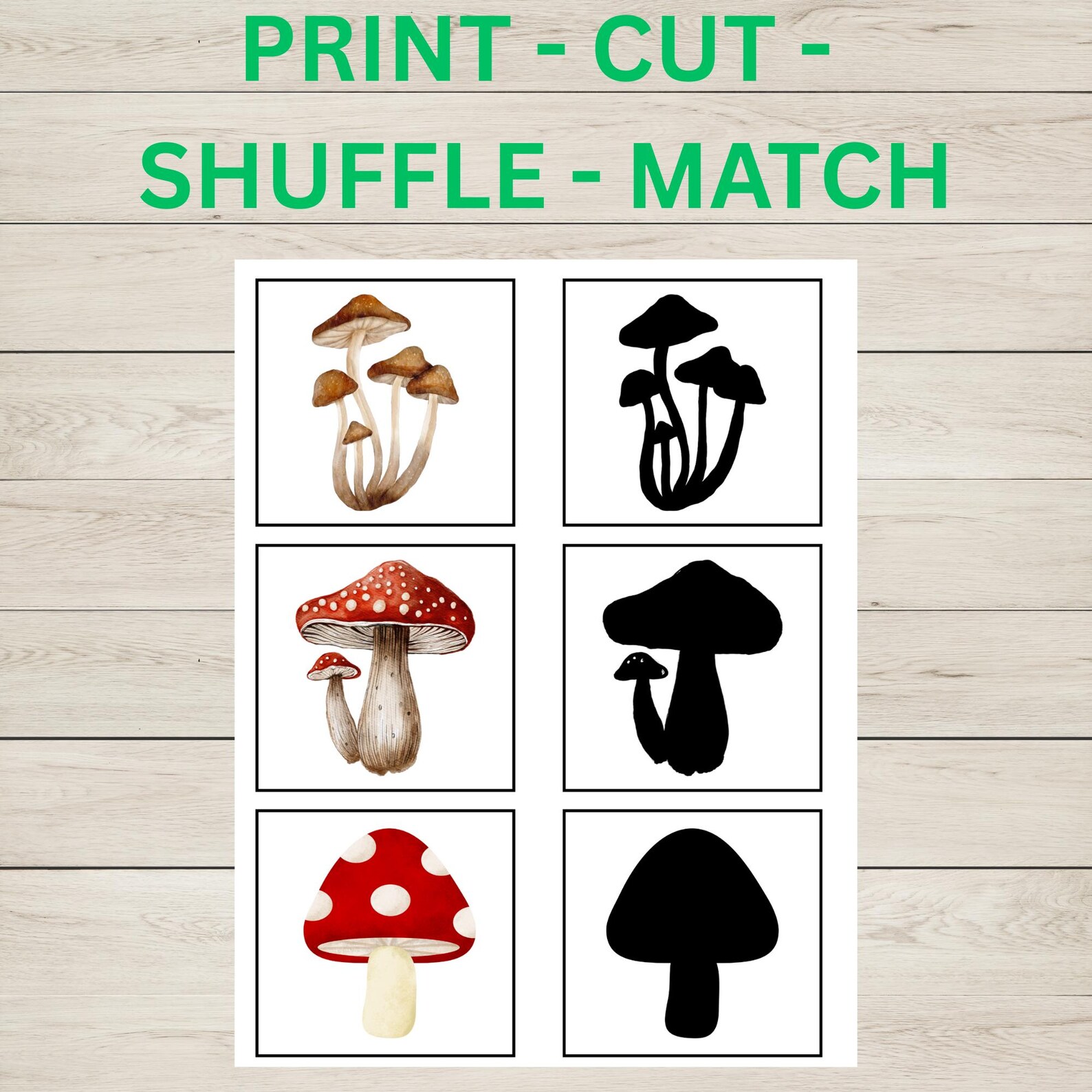 Mushroom Shadow Matching Game: Montessori Toddler Learning (PDF ...