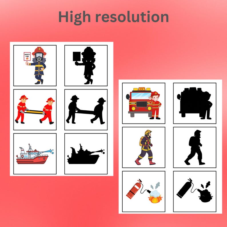 Firefighter Shadow Matching Cards Printable - Community Helpers ...