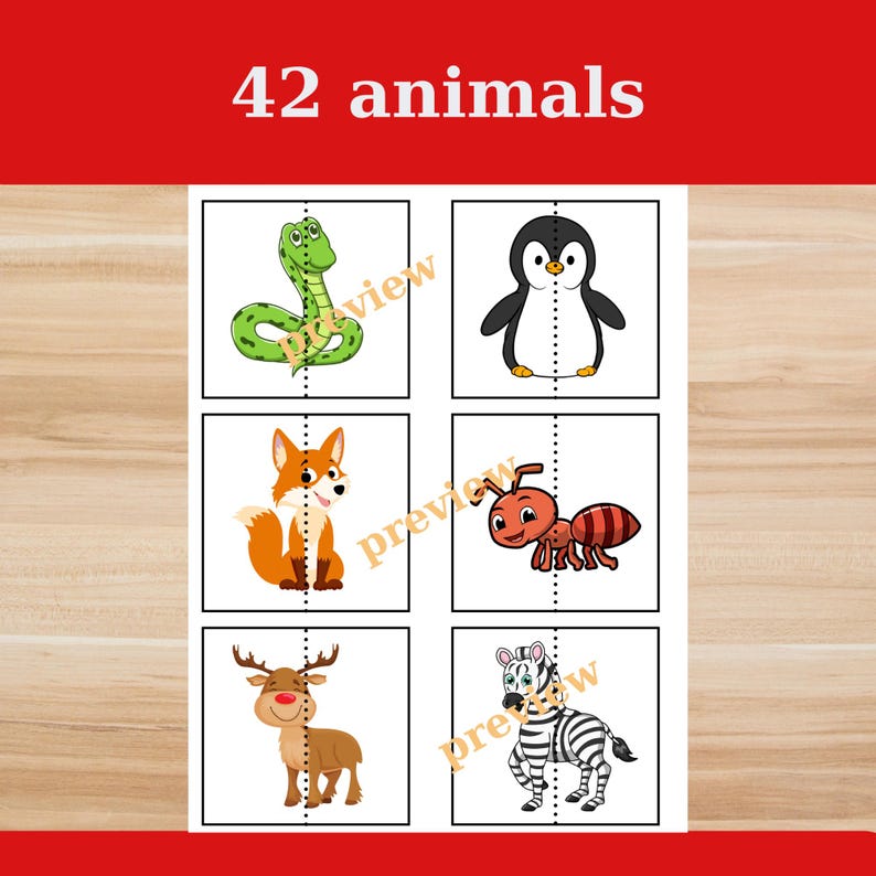 Animals Matching Game: Printable Learning Activity (digital Download ...
