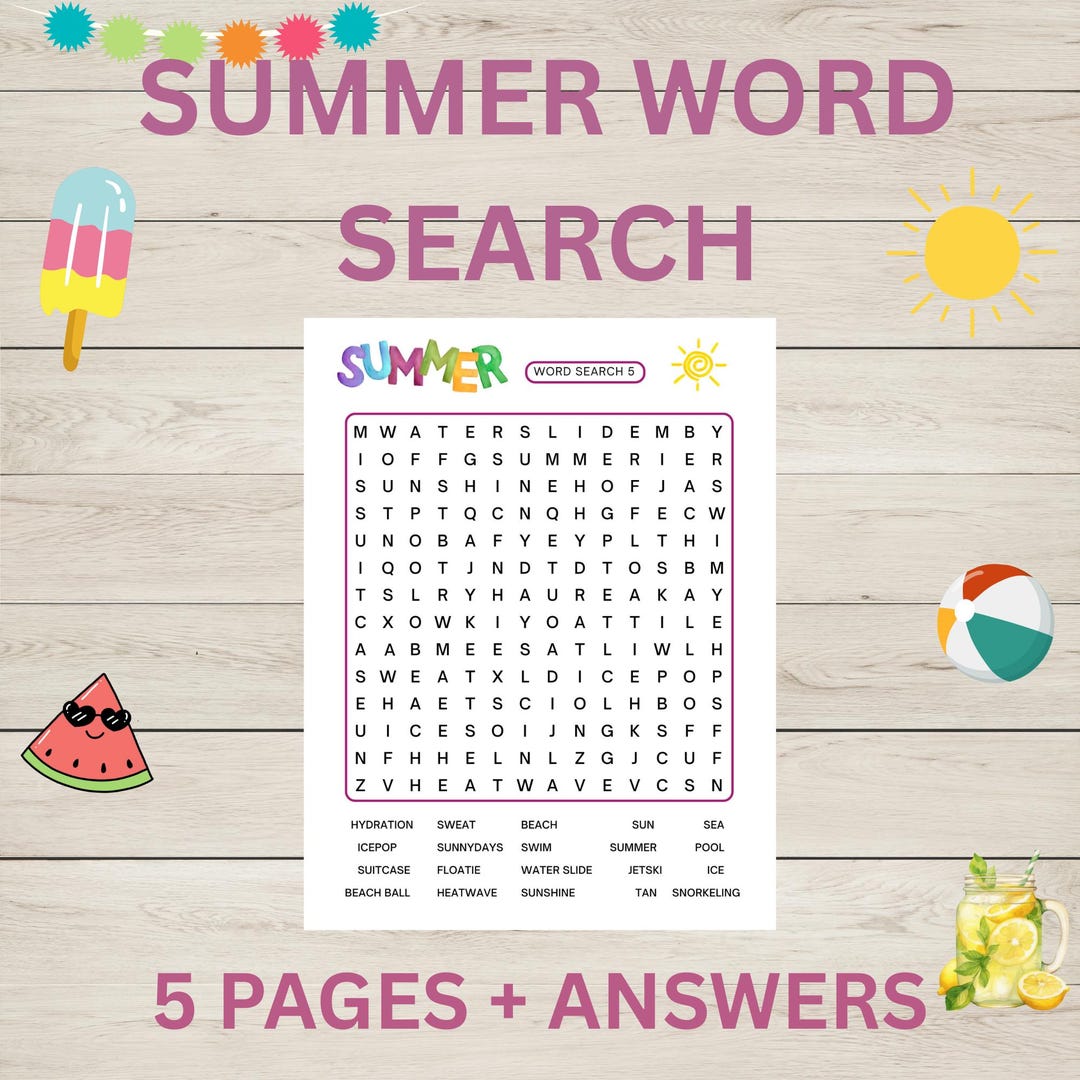 Summer Word Search: Fun Printable Activity for Kids (PDF Puzzle) - Etsy