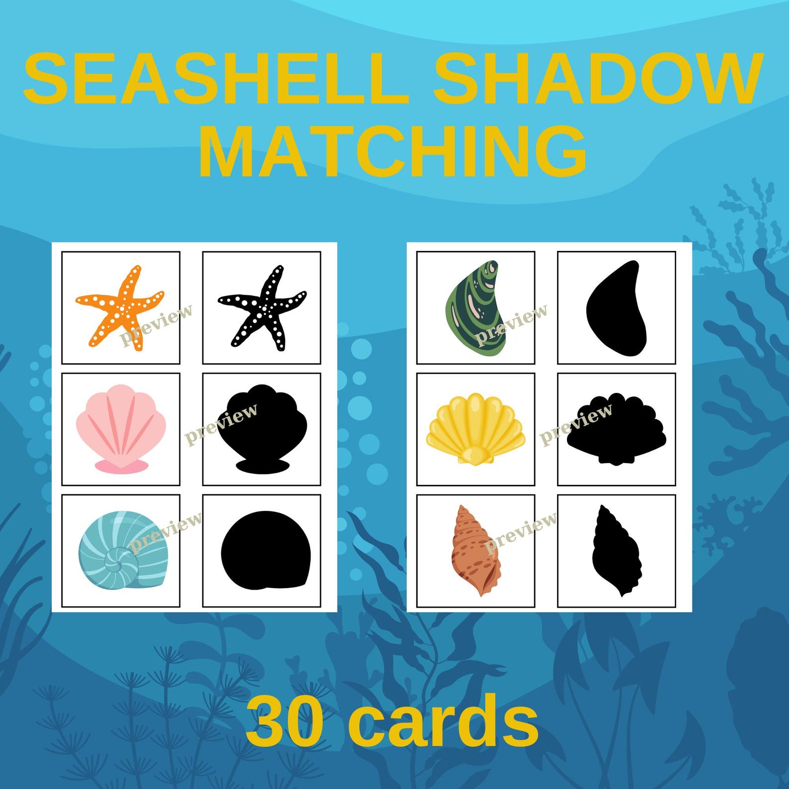 Seashell Shadow Matching Cards / Silhouette Matching / Toddler ...