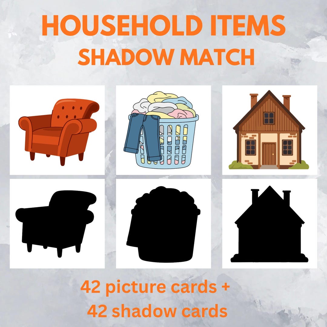 Household Items Shadow Matching Cards – Around the House Printable – 42 ...
