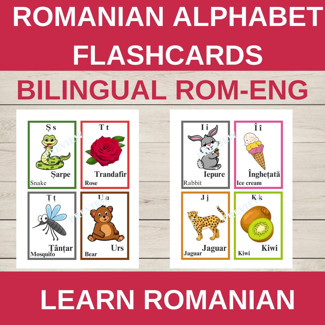 Bilingual Romanian Alphabet Flashcards / Printable Romanian Alphabet Flashcards / Romanian ...