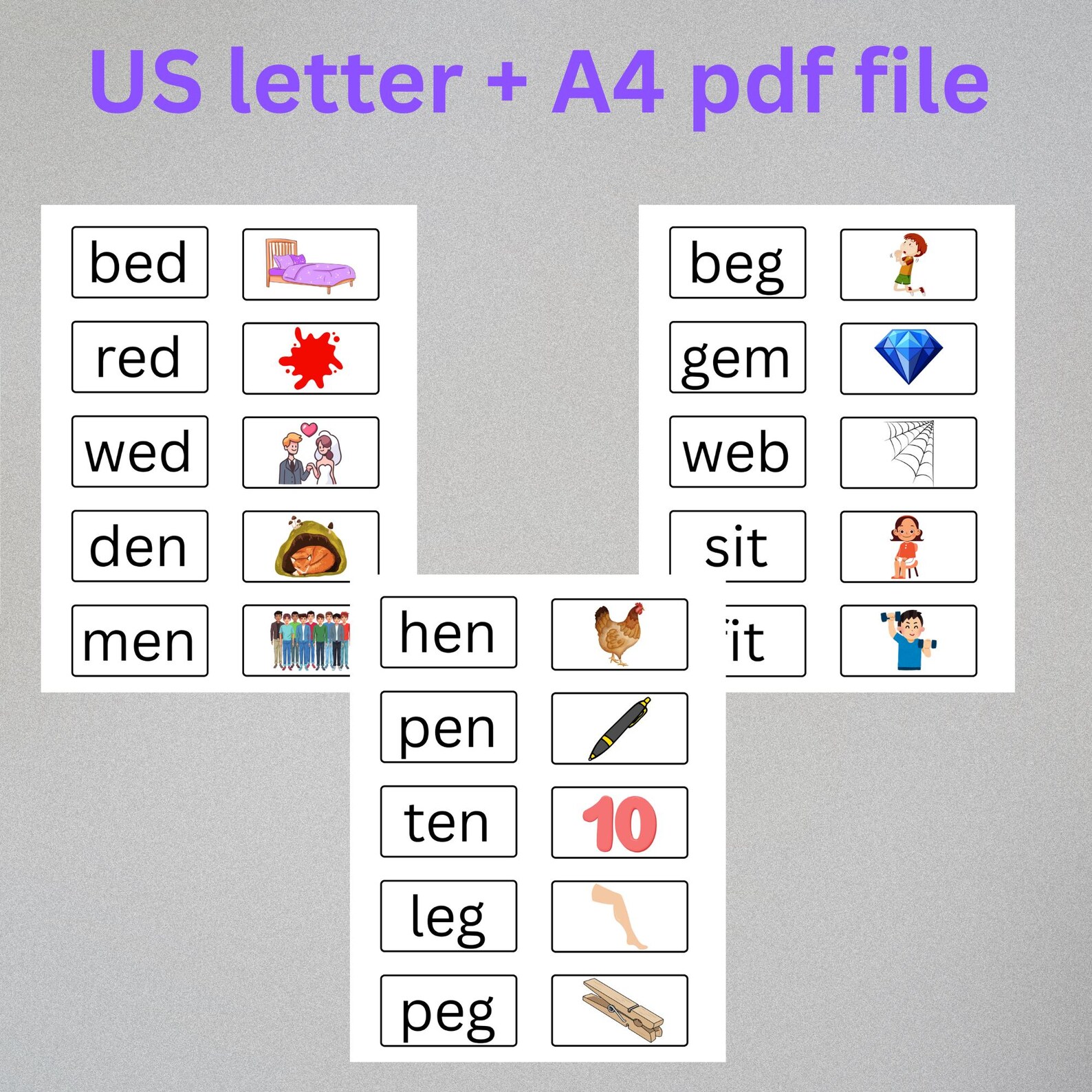 110 CVC Words Reading Printable / Montessori Phonics Cards ...
