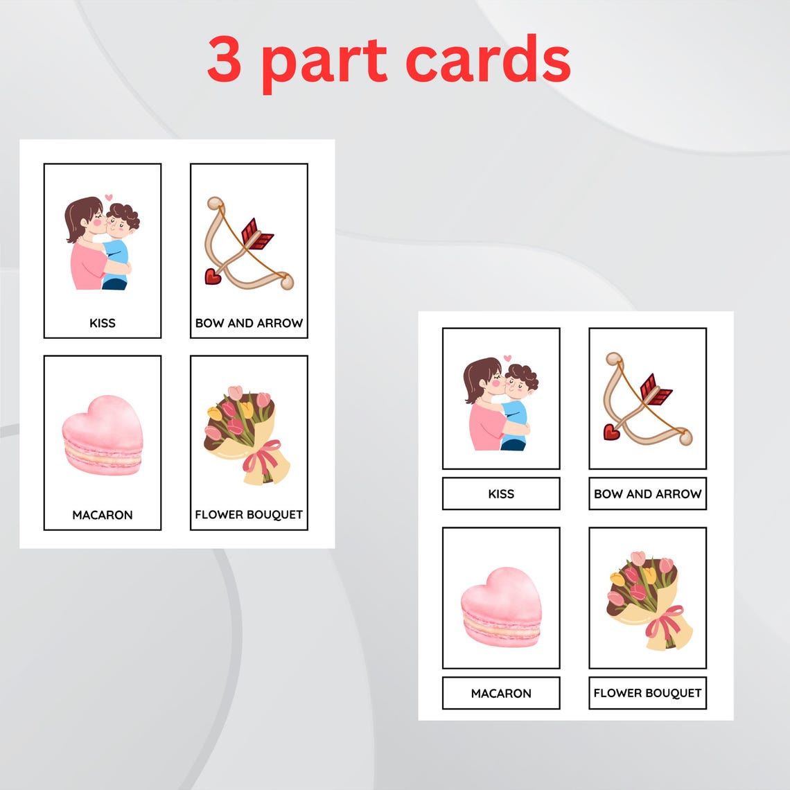 Valentine's Flashcards / 3-part Cards / Valentines Learning Printable ...