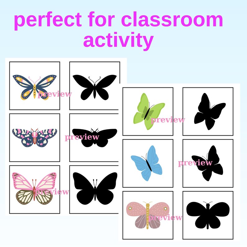 Butterfly Shadow Matching Cards / Montessori Homeschool Printable ...