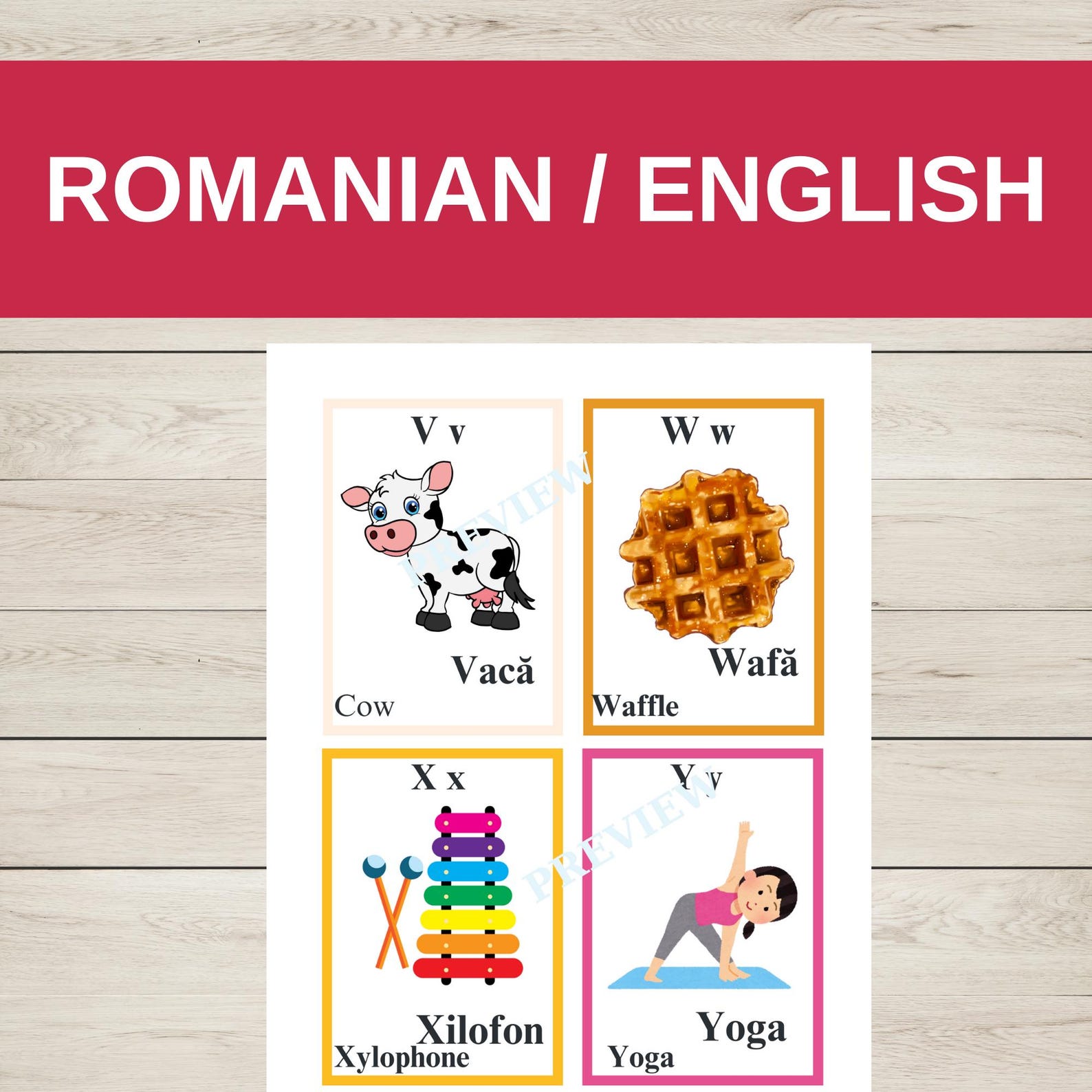 Bilingual Romanian Alphabet Flashcards: Learn Romanian (digital ...