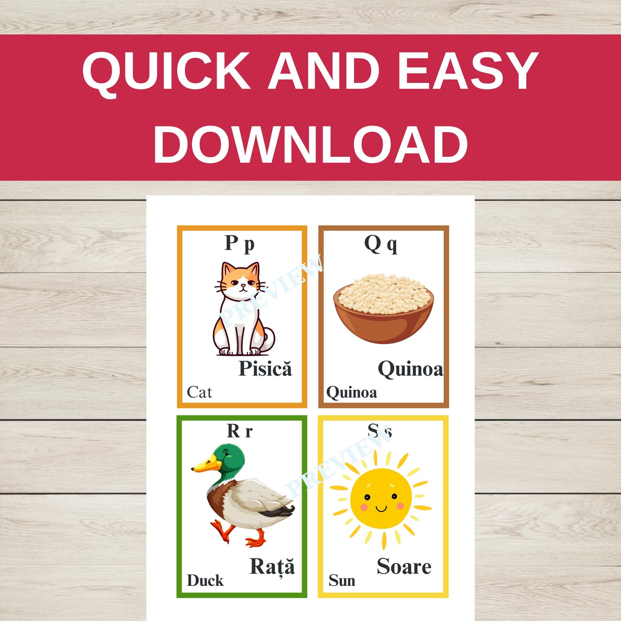 Bilingual Romanian Alphabet Flashcards: Learn Romanian (digital ...