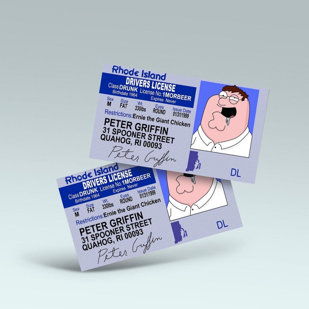 Peter Griffin Family Guy License Parody Prop Drivers License, Perfect ...