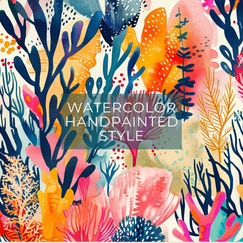 Watercolor Coral Reef Seamless Pattern Bundle: Pink & Blue (digital ...