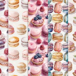 Watercolor French Pastry Printable Paper 20 Seamless Macaron Dessert Digital Download Junk ...