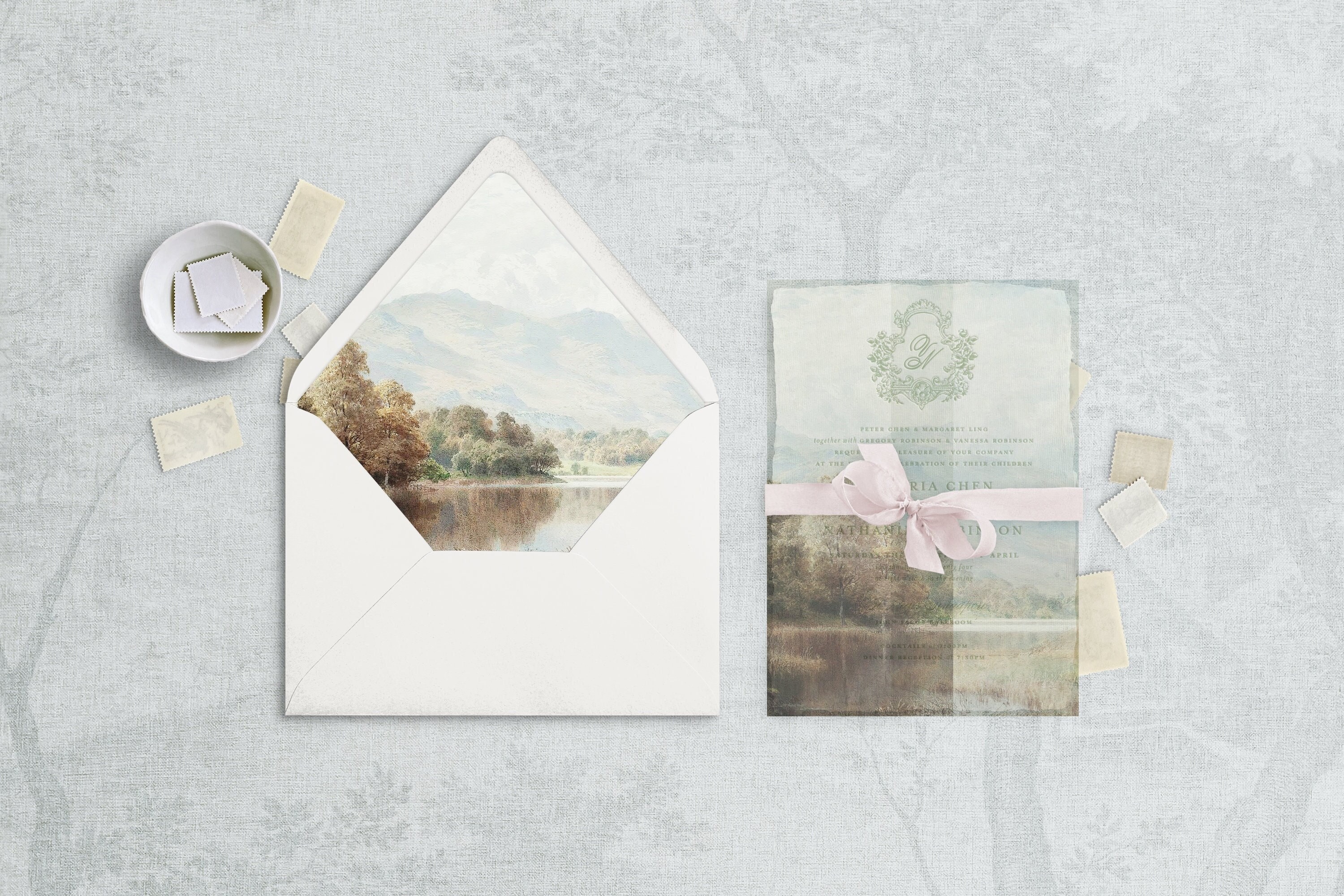Vintage Landscape Envelope Liner Vellum Wrap Set, Envelope Liner ...