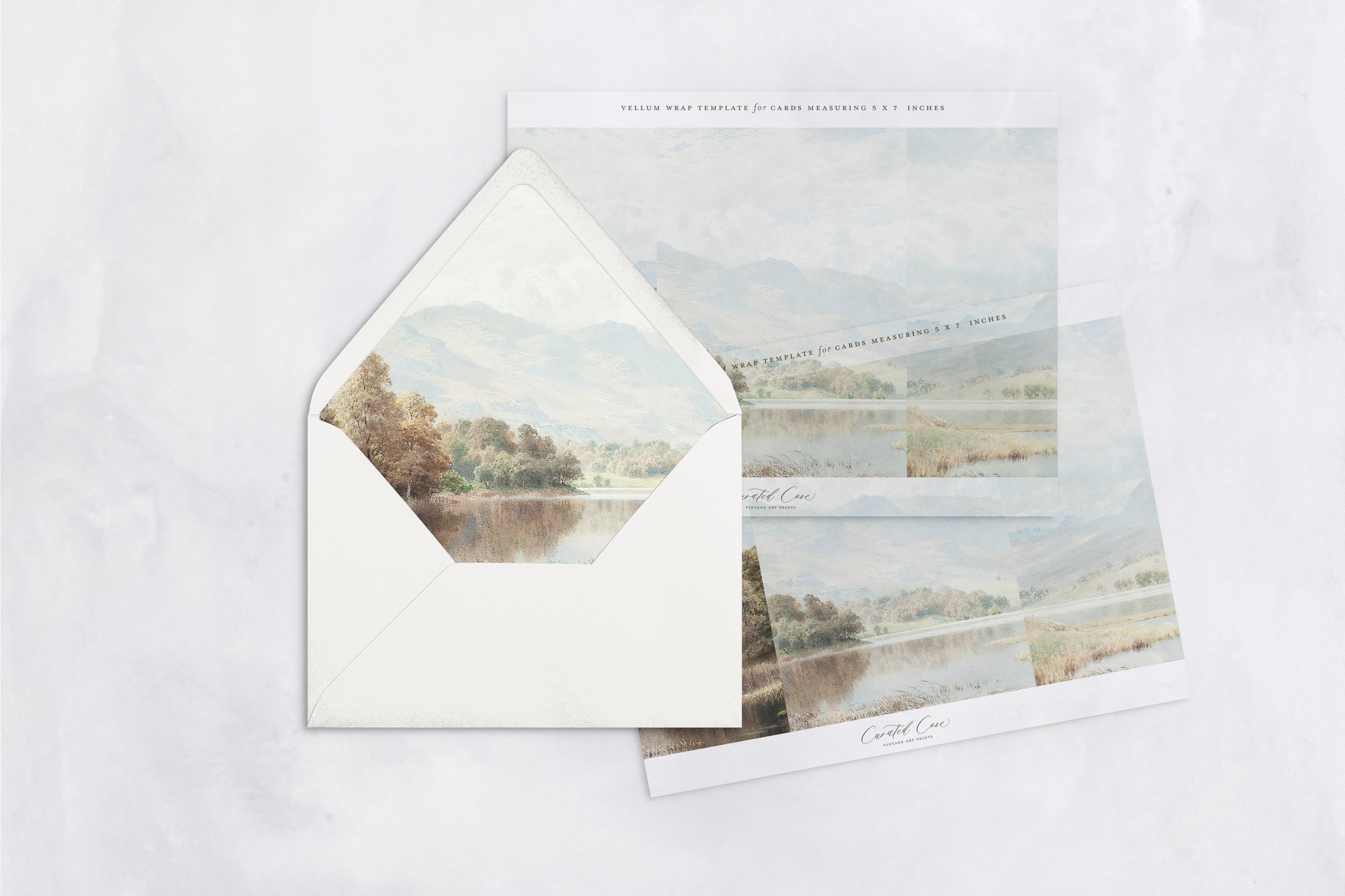 Vintage Landscape Envelope Liner Vellum Wrap Set, Envelope Liner ...