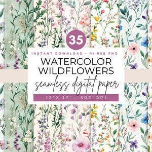 Watercolor Wildflowers Printable Digital Paper Flowers Floral Mega ...