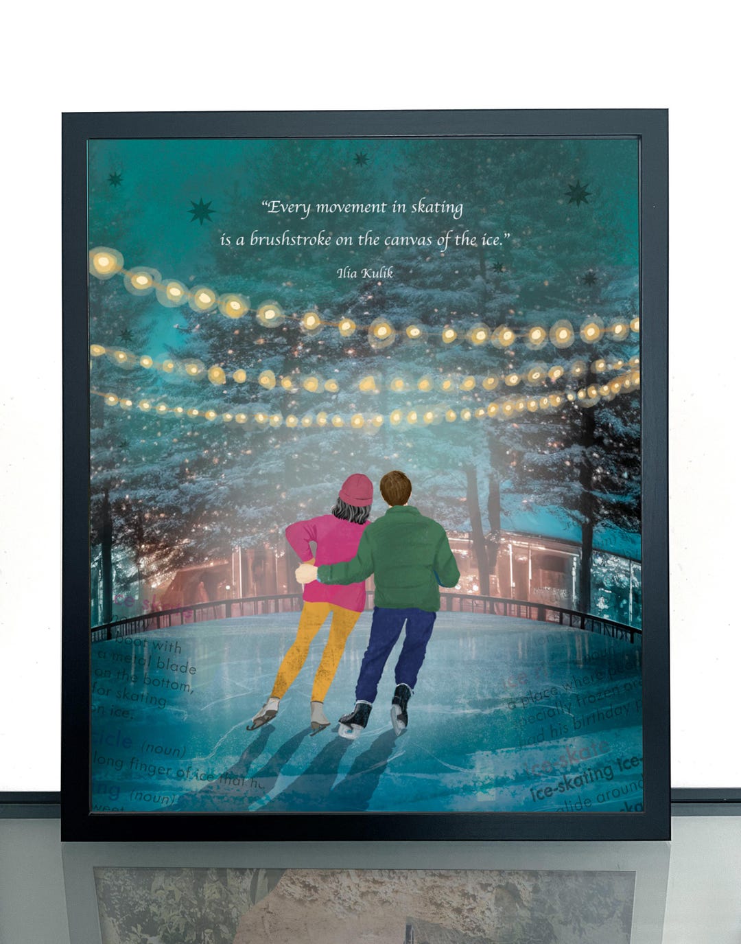 Personalised Couple Ice Skating Print, Custom Ice Skating Couple Wall ...