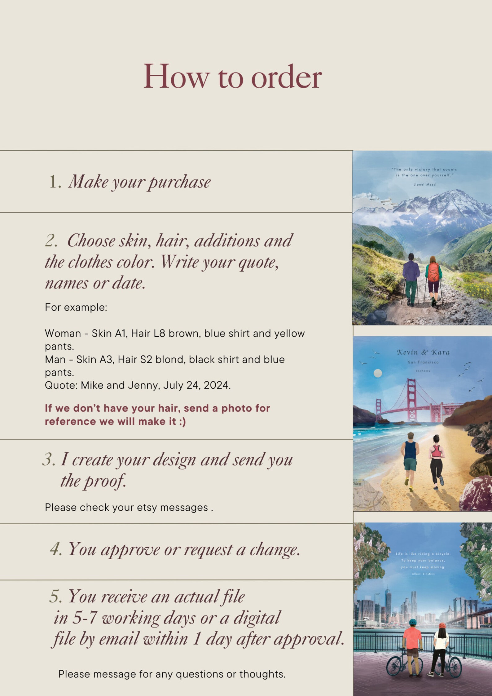 Personalised Couple Running Print, Custom Mountain Traveling Print ...