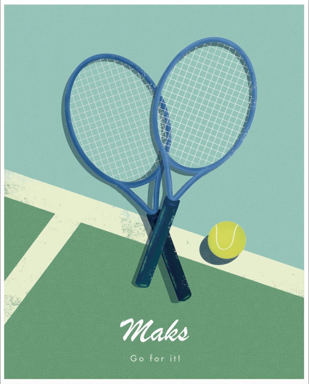 Personalised Tennis Wall Print, Custom Tennis Name Print, Boys and ...