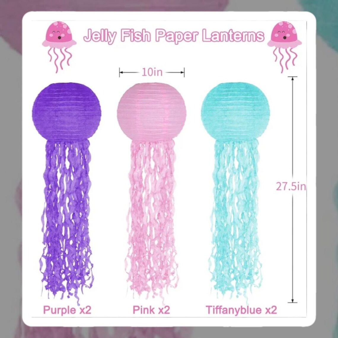 Jellyfish Paper Lanterns for Mermaid Party Decorations, Pink Purple ...