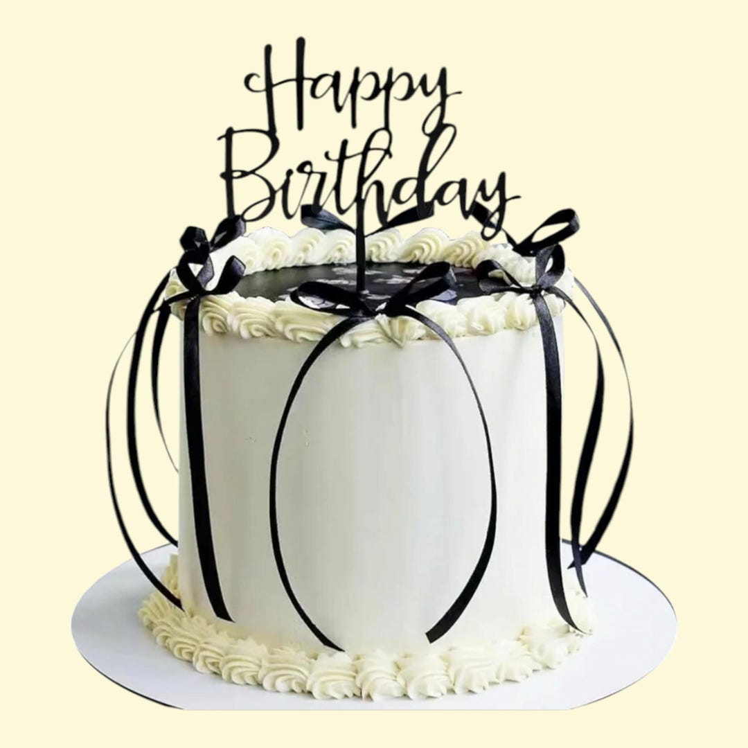 6 Pcs Black Bow Cake Topper Set With 1 Happy Birthday Sign – Coquette ...
