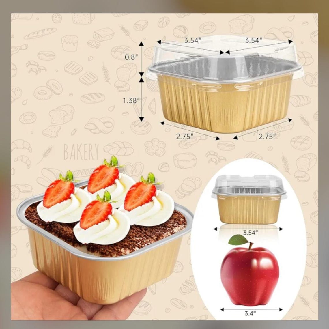 50PCS Mini Square Baking Cups With Lids – 5oz Aluminum Foil Cake Pans ...