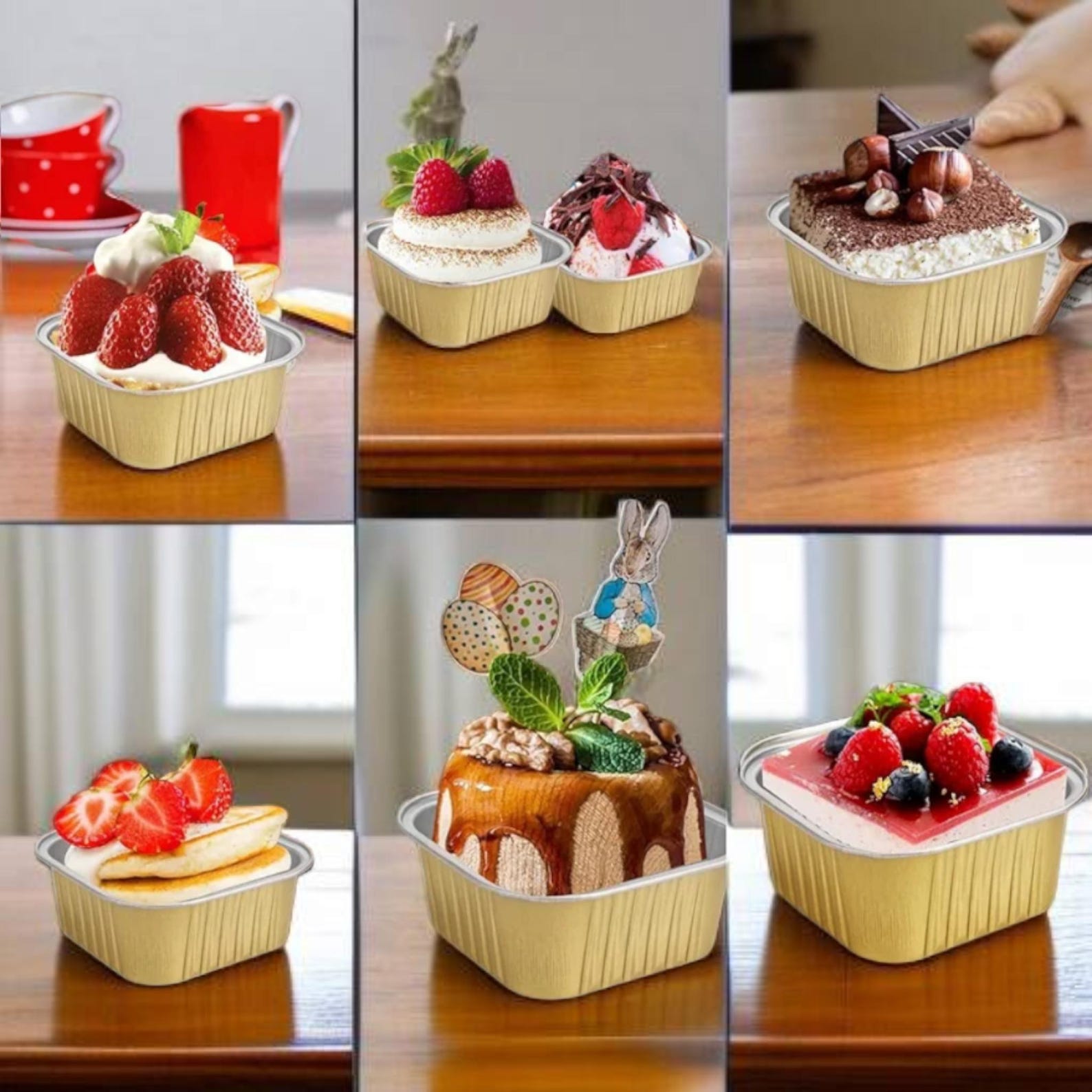 50PCS Mini Square Baking Cups With Lids – 5oz Aluminum Foil Cake Pans ...