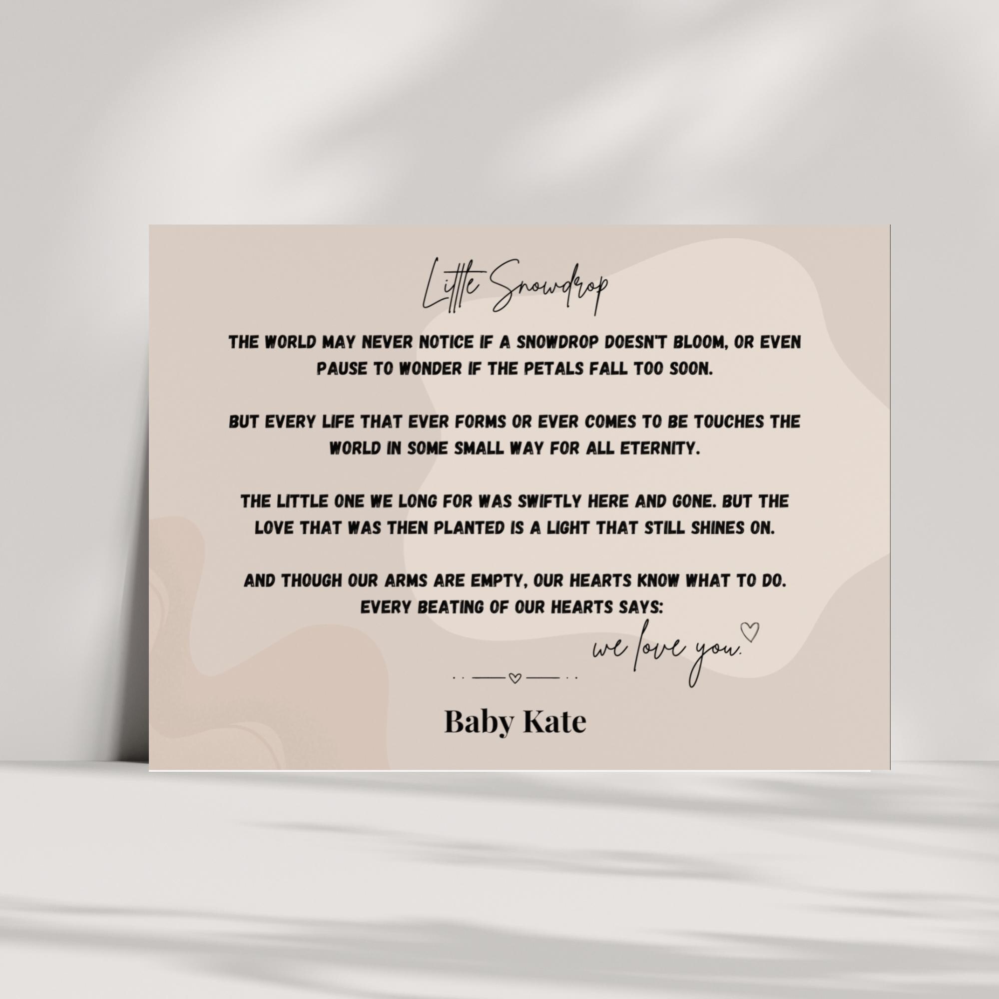 Little Snowdrop Poem Memorial Tile, Custom Miscarriage Gift, Pregnancy ...