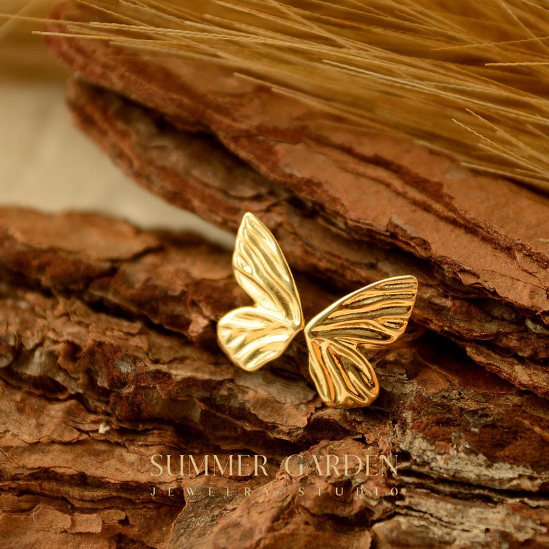 Gold Butterfly Ring, 14K Gold, 925 Sterling Silve, Minimalist Style ...