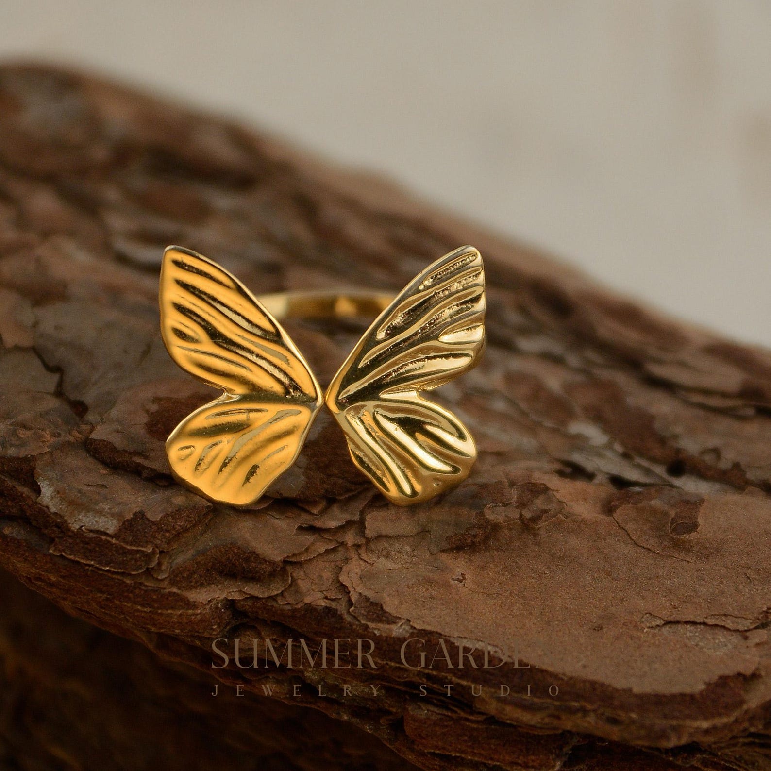 Gold Butterfly Ring, 14K Gold, 925 Sterling Silve, Minimalist Style ...