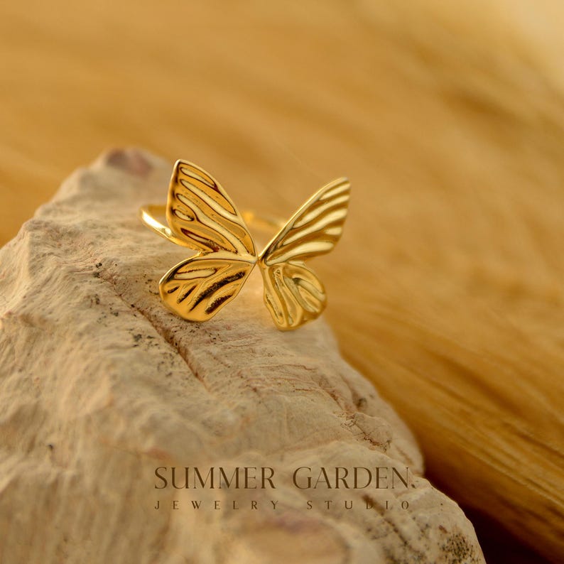Gold Butterfly Ring, 14K Gold, 925 Sterling Silve, Minimalist Style ...