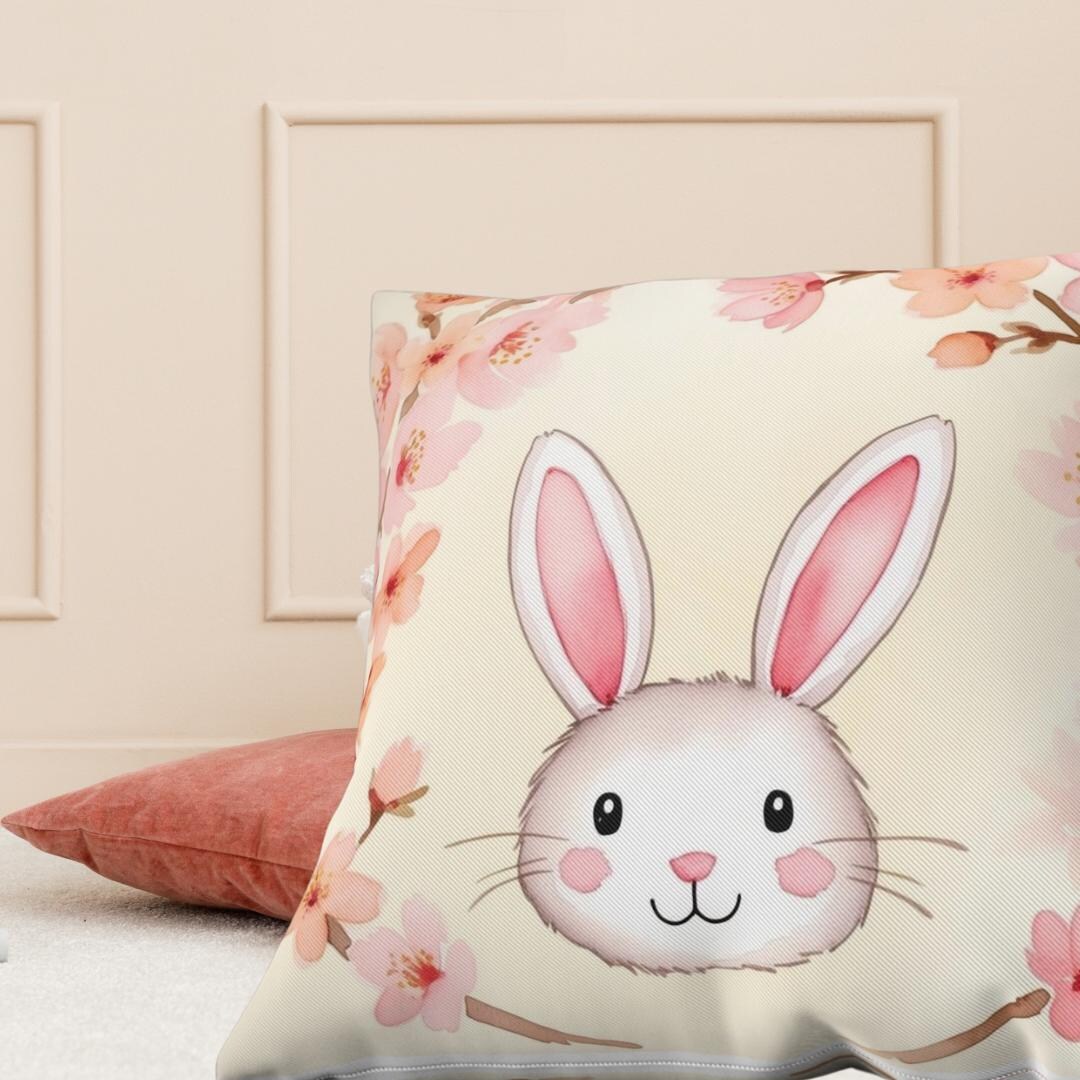 Easter Bunny Cushion, Floral Rabbit Pillow, Spring Decor, Pastel ...