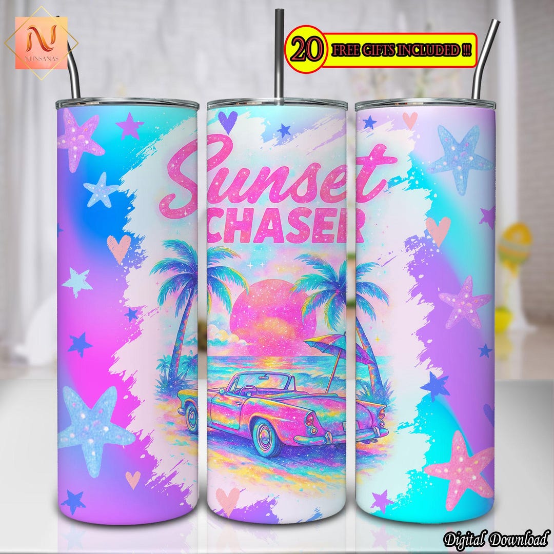 Sunset Chaser Png, Sunset on the Beach Png, Summer Theme, 20oz Skinny ...