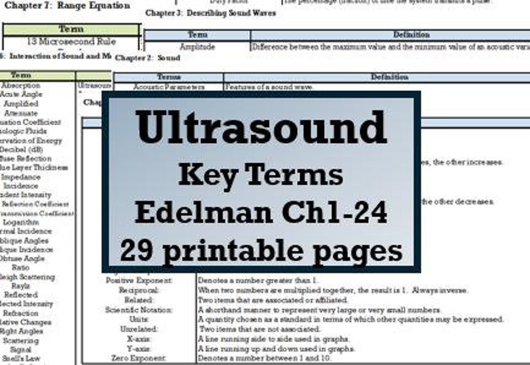 Ultrasound Key Terms and Definitions - Edelman Chapters 1-24 - Etsy