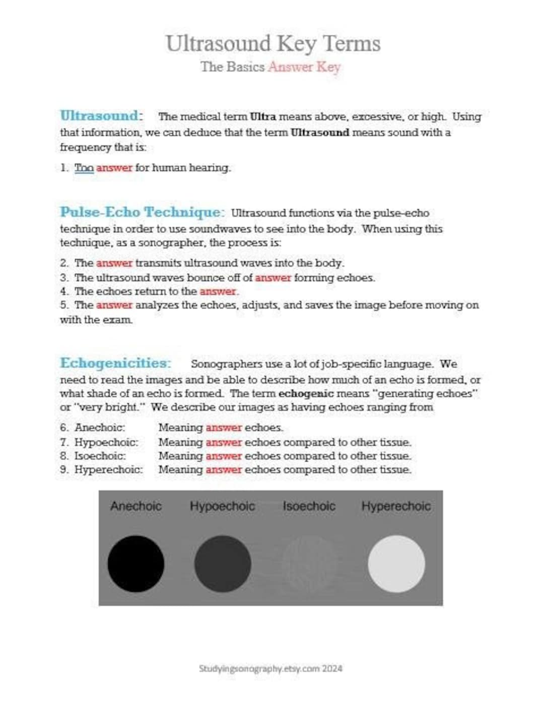 Ultrasound Basic Key Terms Study Document (blank and Answer Key) - Etsy