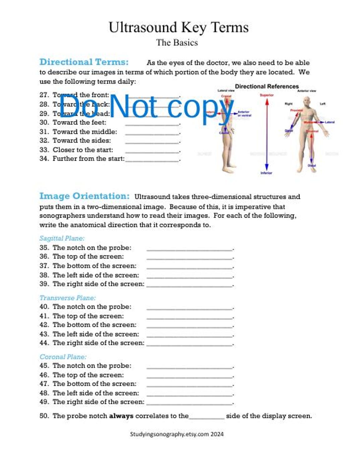 Ultrasound Basic Key Terms Study Document (blank and Answer Key) - Etsy