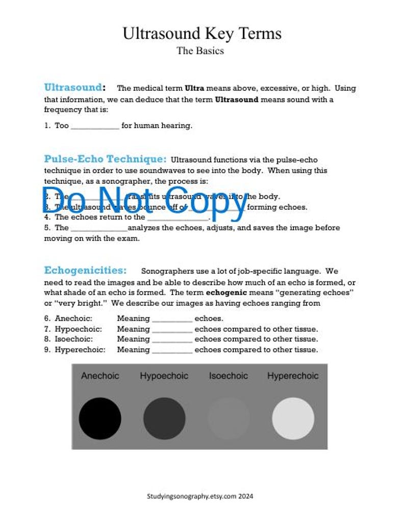 Ultrasound Basic Key Terms Study Document (blank and Answer Key) - Etsy