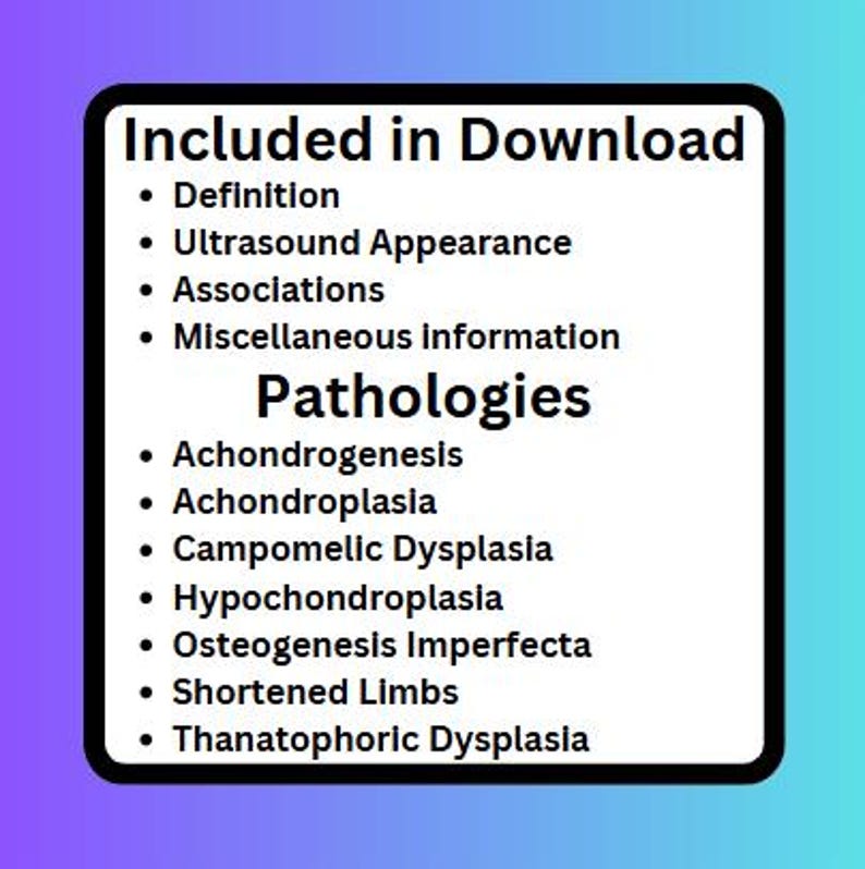 Fetal Skeletal Pathologies Ultrasound Study Chart - Etsy